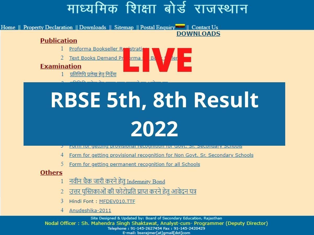 RBSE Rajasthan Board 5th, 8th Result 2022 Date: BSER Ajmer Result Kab ...