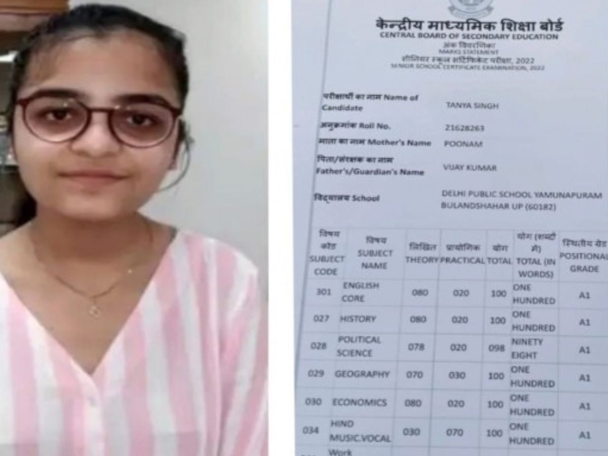 CBSE Class Topper 2022 Tanya Singh Student From Bulandshahr Tops The