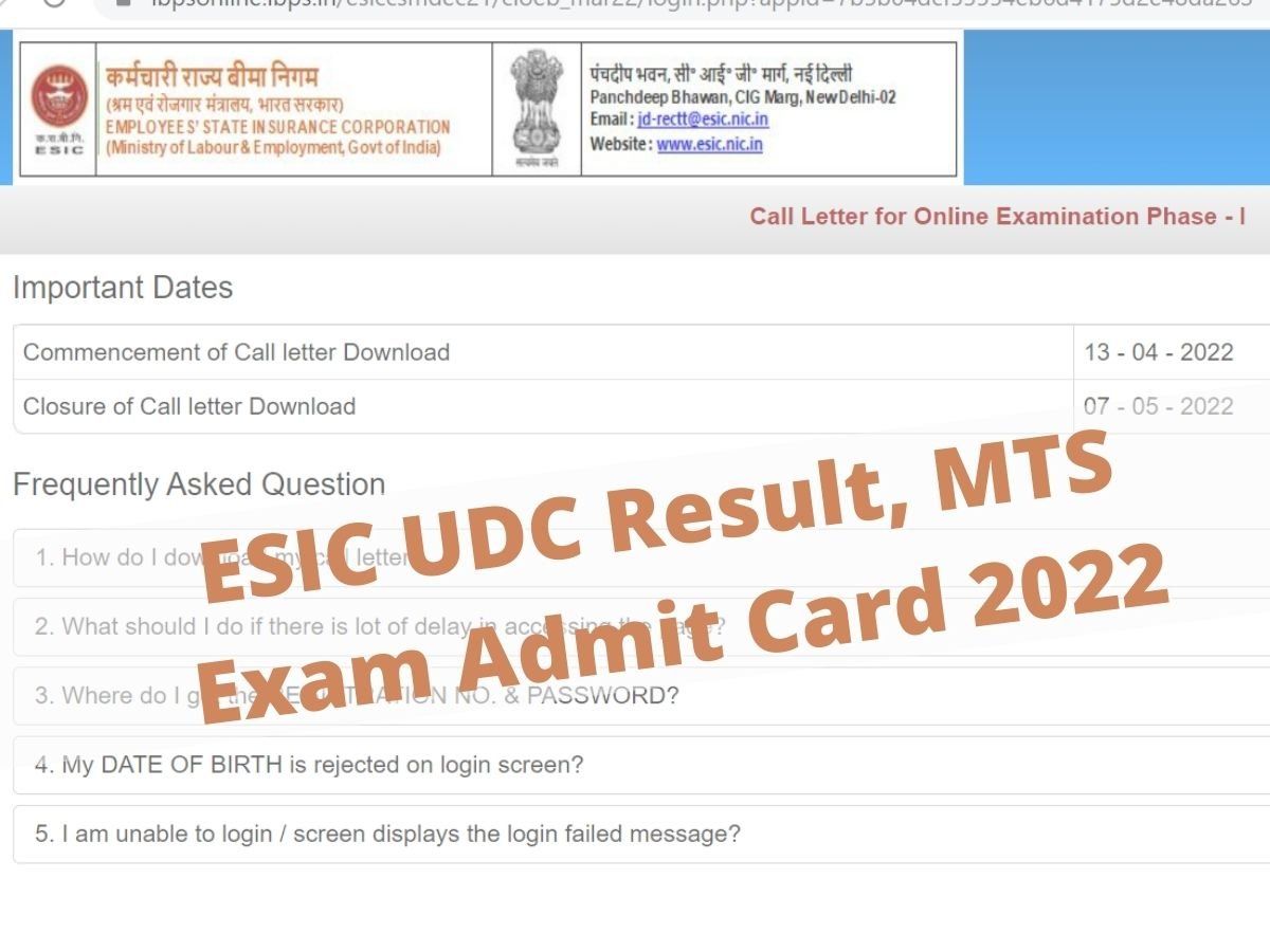 ESIC UDC Result 2022, ESIC MTS Admit Card 2022 released check here result scorecard cutoff from ...