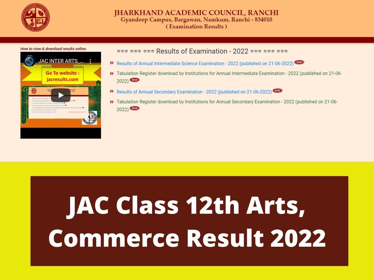 JAC Class 12th Arts, Commerce Result 2022: JAC 12th Arts and Commerce ...