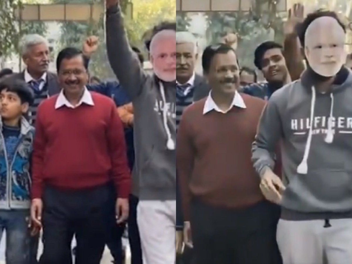 Arvind Kejriwal Tiktok video with a tik tok star wearing pm modi's mask ...