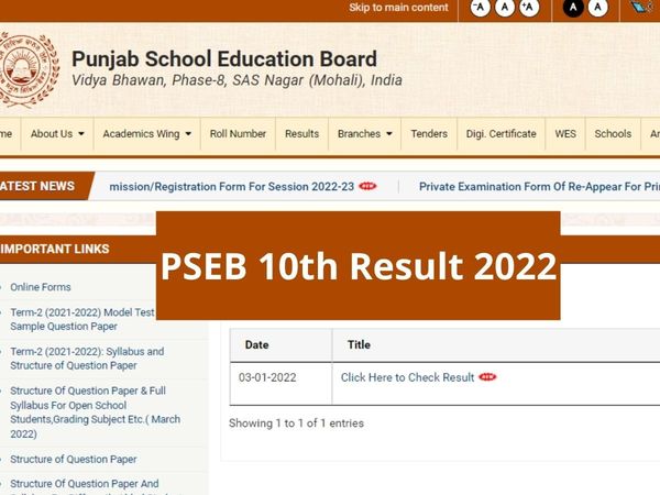 Pseb Punjab Board 10th Result 2022 Term 2 Date Released Check Pseb