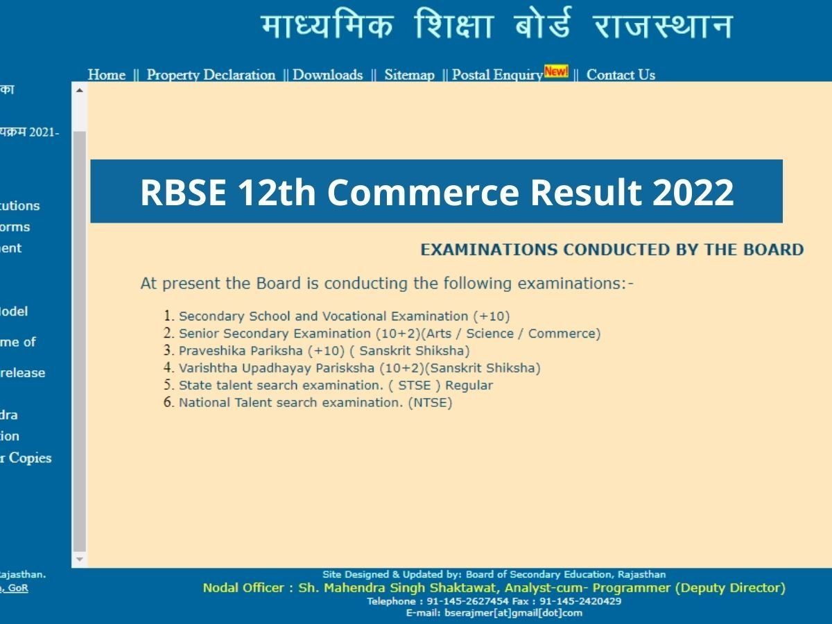 RBSE BSER 12th Commerce Result 2022 Declared: Rajasthan Board Ajmer ...