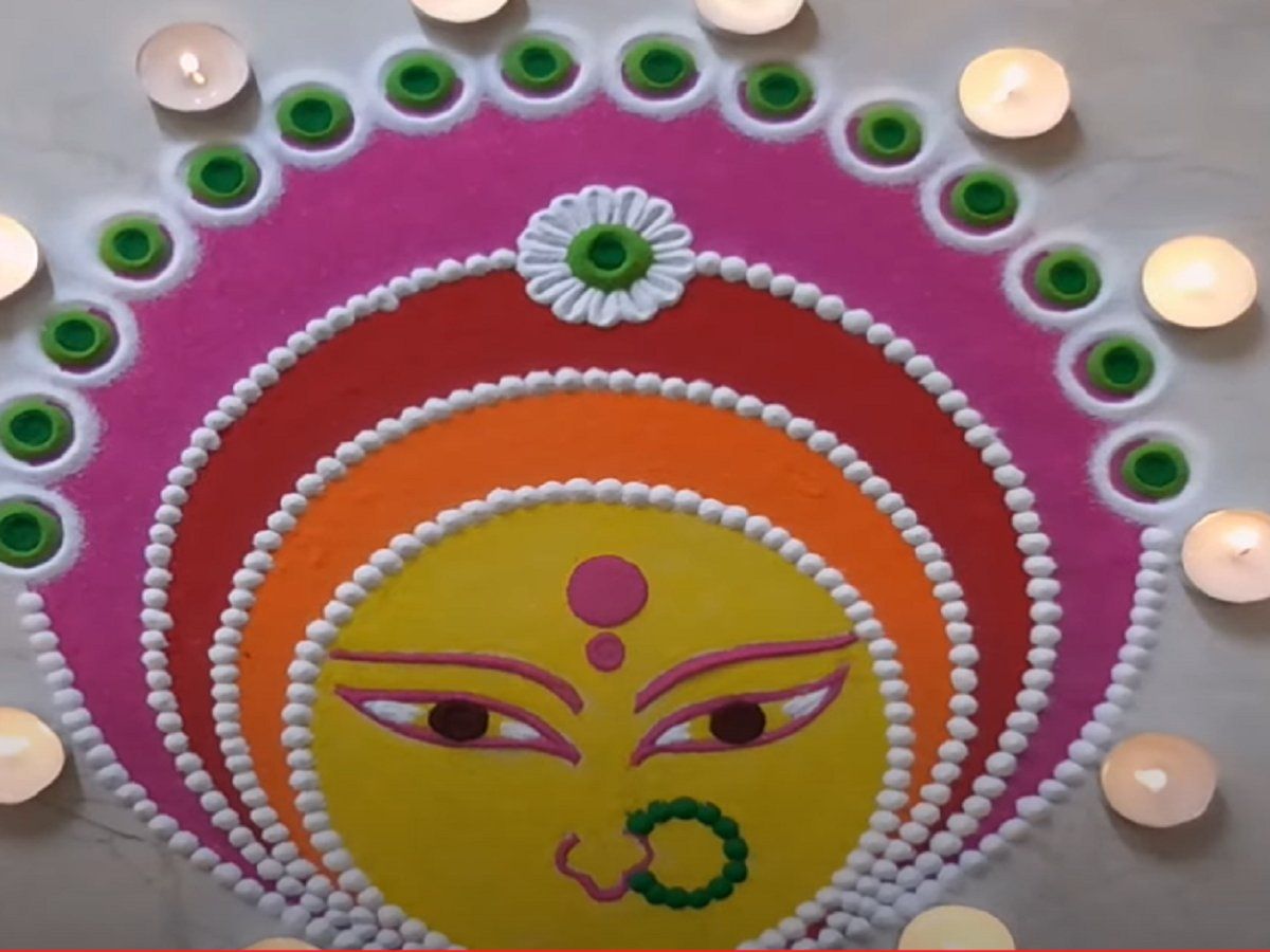 नवरात्रि रंगोली, Navratri 2021, Navratri Special Rangoli Design Durga ...