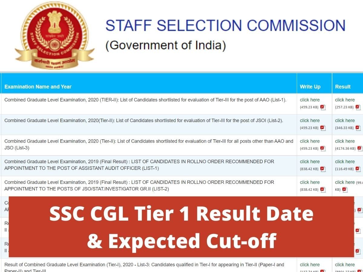 SSC CGL Tier 1 Result Date Expected Cut off 2022 SSC CGL Tier 1 SSC CGL Tier 1 Result Date Expected Cut off 2022 SSC CGL Tier 1