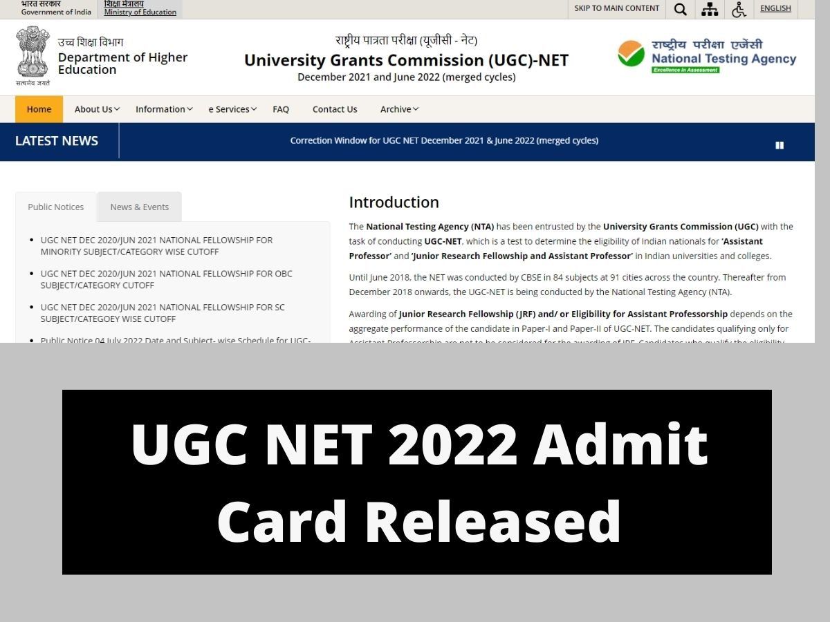 UGC NET Admit Card 2022 Out: UGC NET Admit Card 2022 released at ...