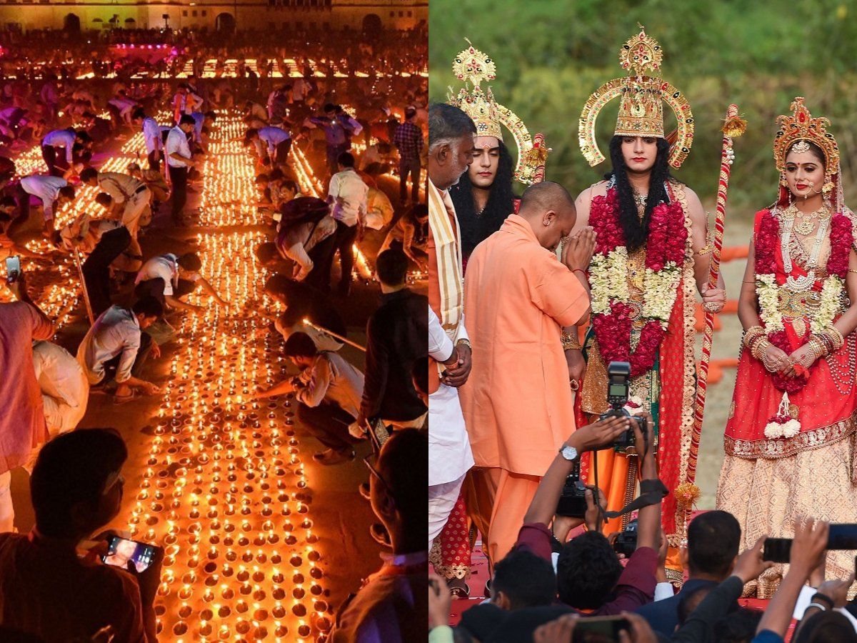 Deepotsav 2019: [PHOTOS] रोशनी से जगमग हुई राम नगरी अयोध्‍या, 5.5 लाख ...